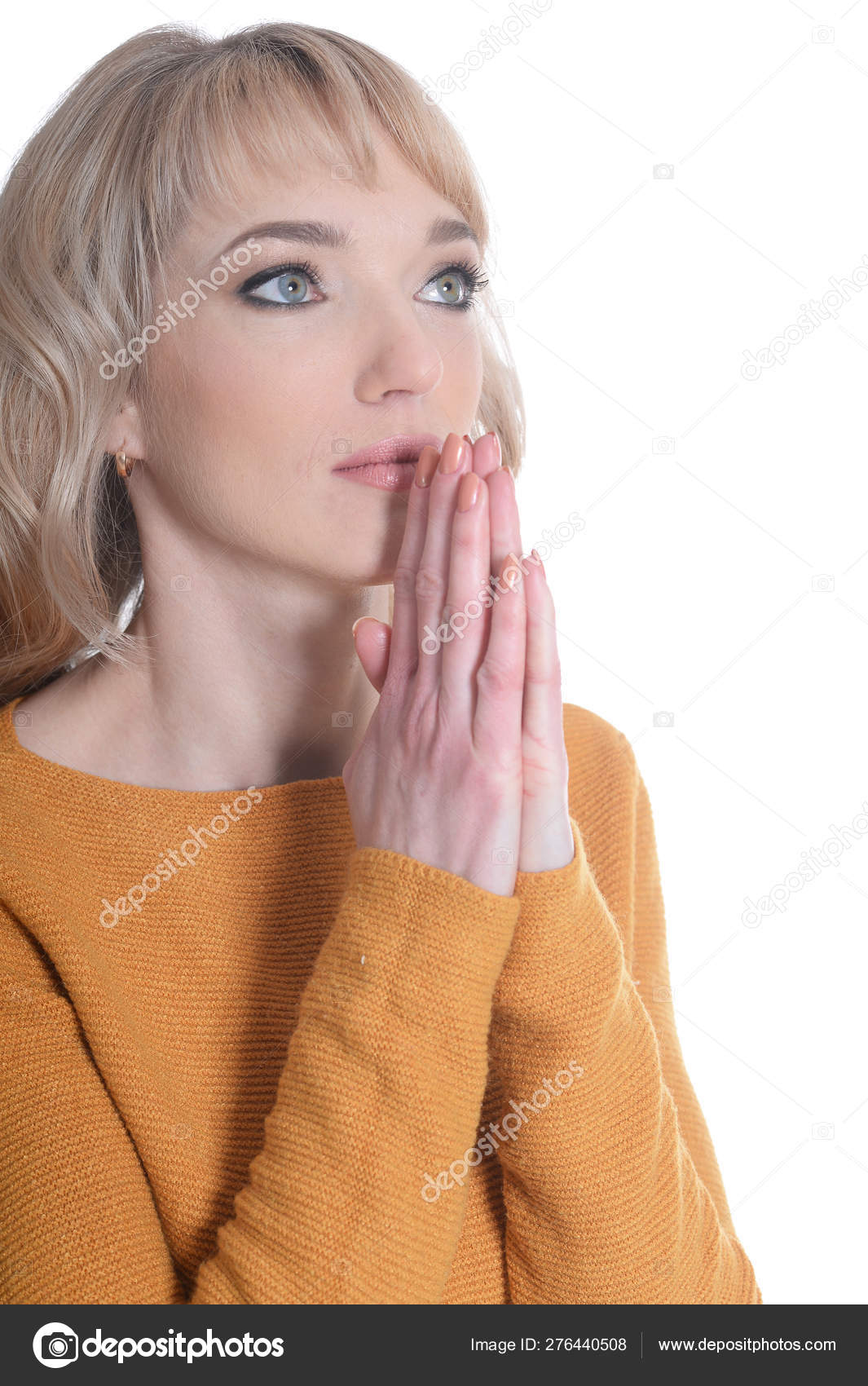 Portrait Beautiful Woman Praying Isolated White — Stock Photo © aletia ...