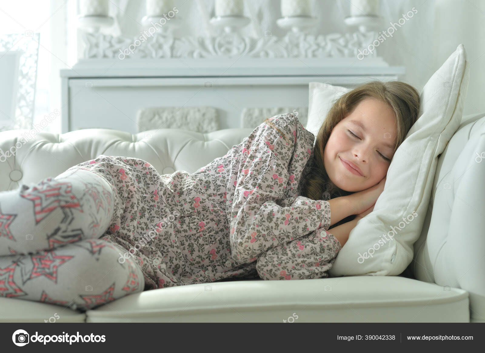 Cute Little Girl Sleeping Sofa — Stock Photo © aletia #390042338 Cute Little Girl Sleeping Sofa — Stock Photo © aletia #390042338
