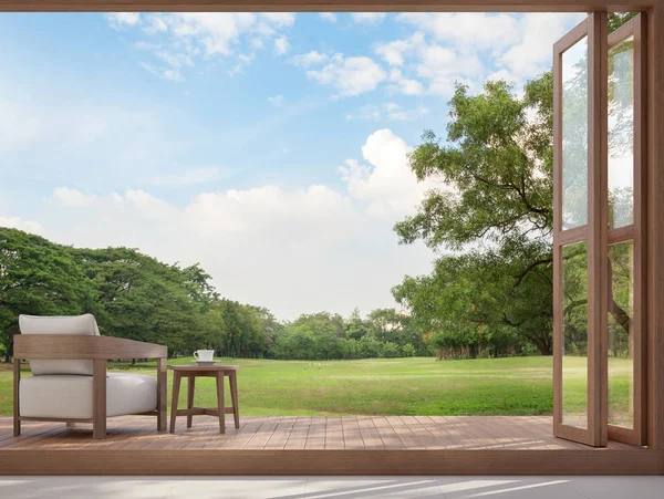 Empty Contemporary Terrace Garden View Render Wooden Floor Concrete ...