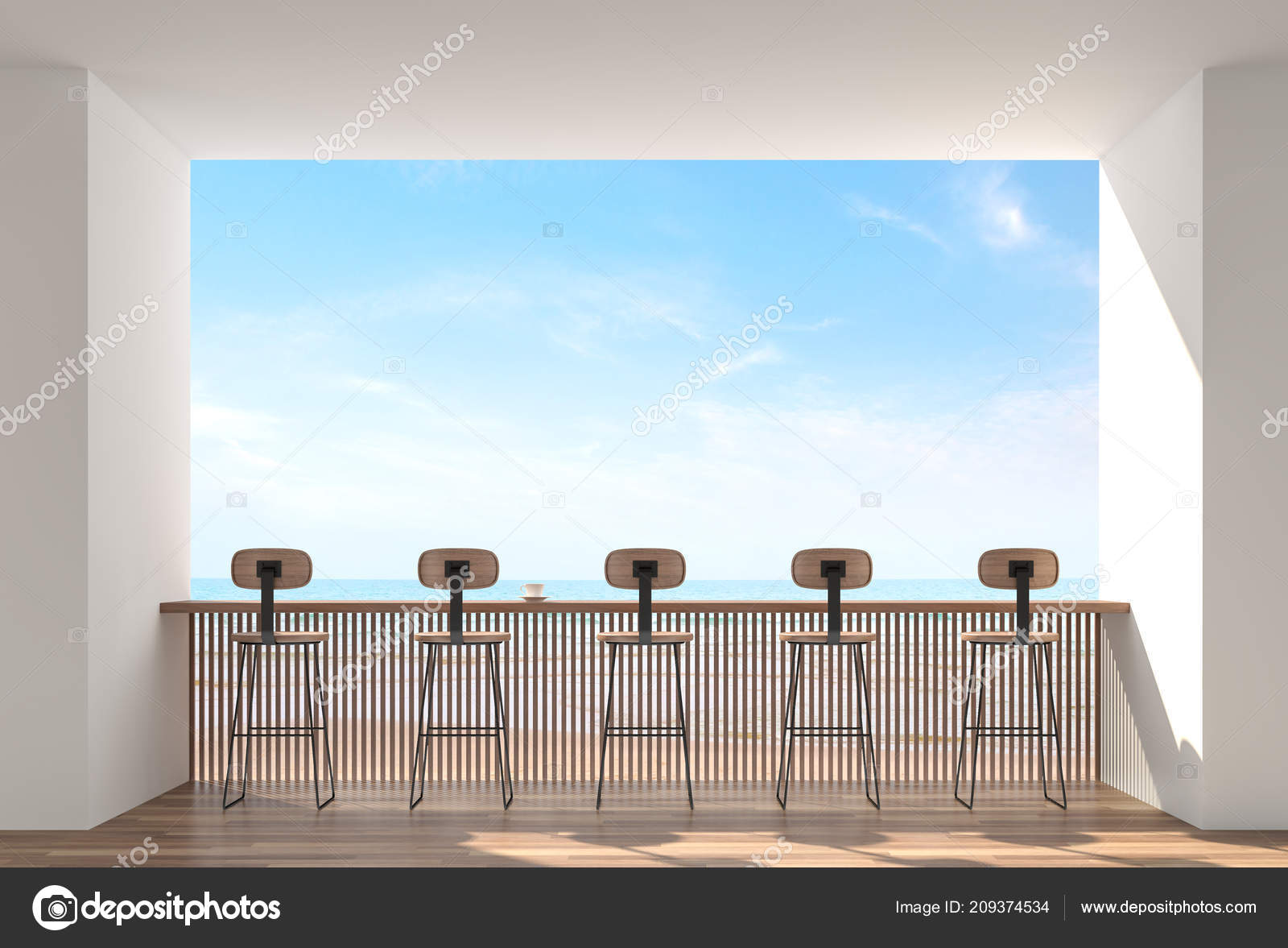 Coffee Bar Render Wooden Floors Furnished Wood Black Steel Furniture ...