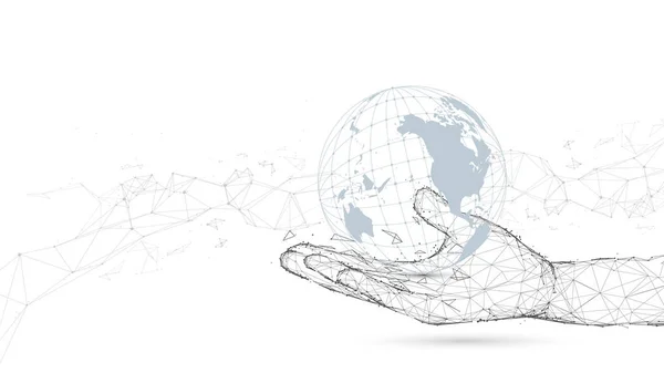 Hand Pin Global Map Lines Triangles Particle Style Design Illustration Stock Vector by ...