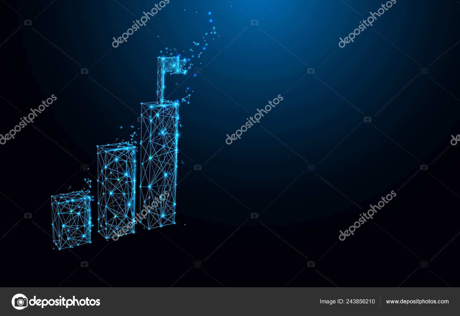 Growing graph icon from lines, triangles and particle style design ...