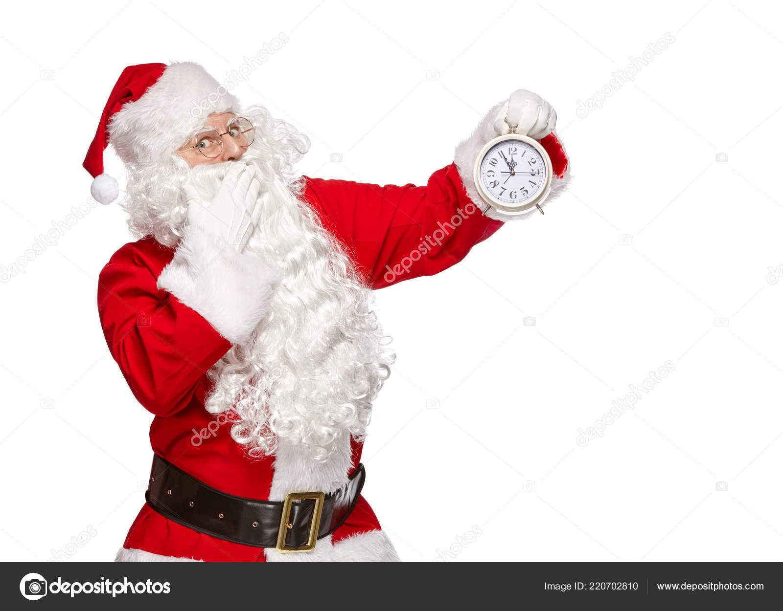 Santa Claus Points Finger Clock Christmas Concept Isolated White ...