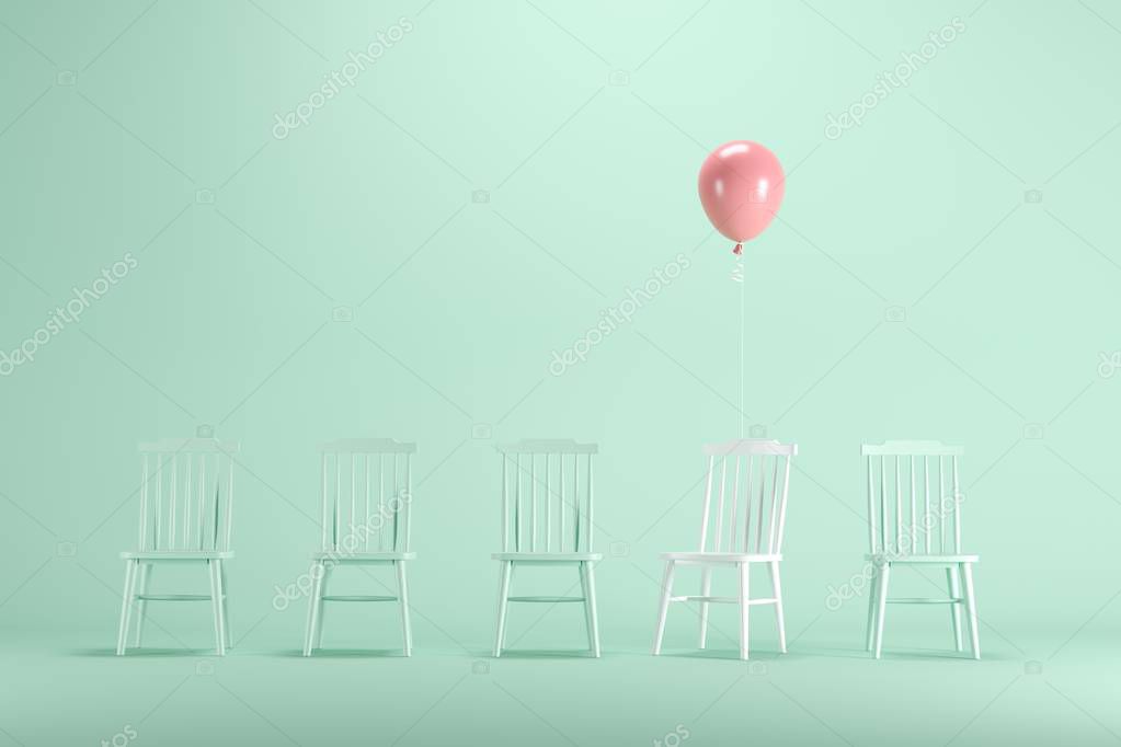 White Chair Floating Pink Balloon Green Chair Pastel Green Background ...