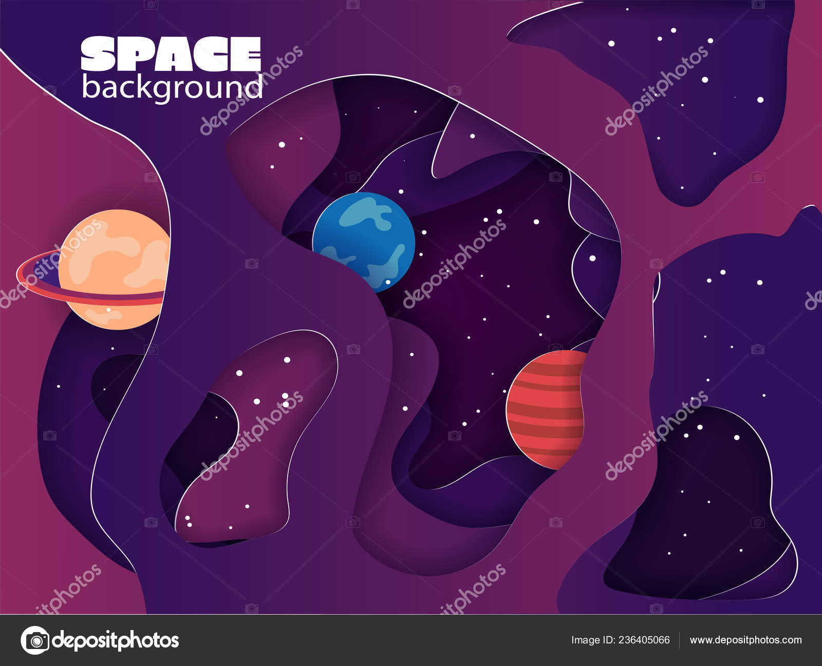 Paper cut space colorful background. planet and stars in paper art ...