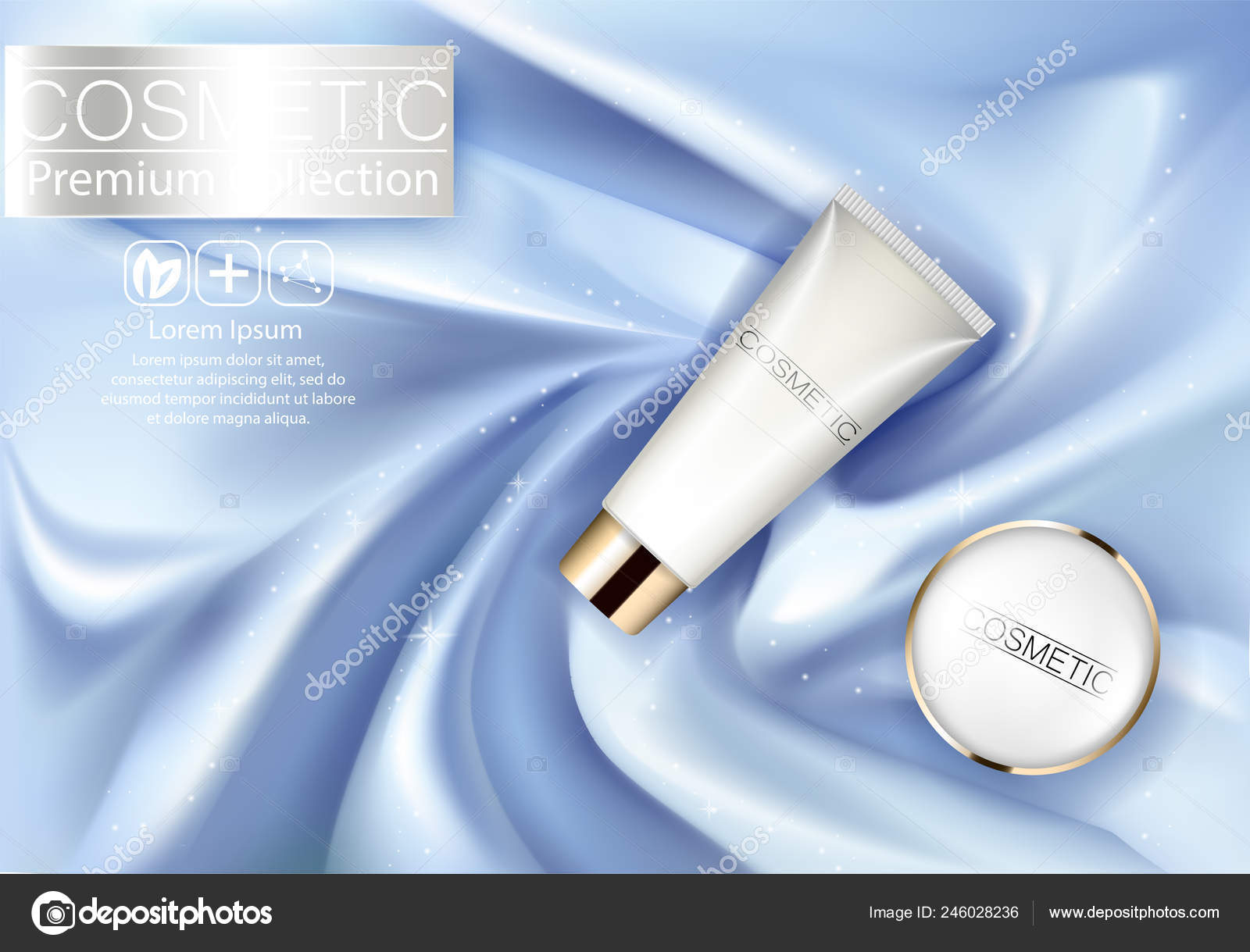 Cosmetic ads Design Template. Realistic tube cream on silk texture ...