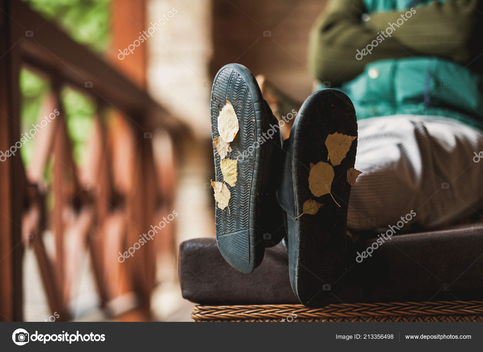 Traces Autumn Tired Man Rests Veranda Chair Base His House — Stock ...