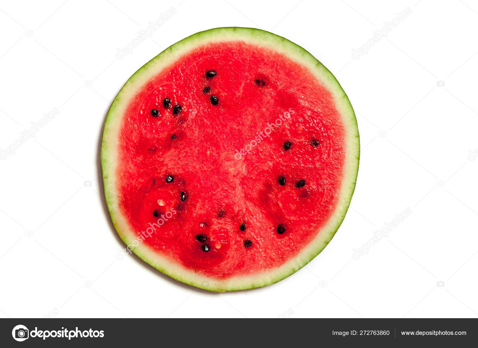 Round slice of red watermelon on white background — Stock Photo © glebchik #272763860