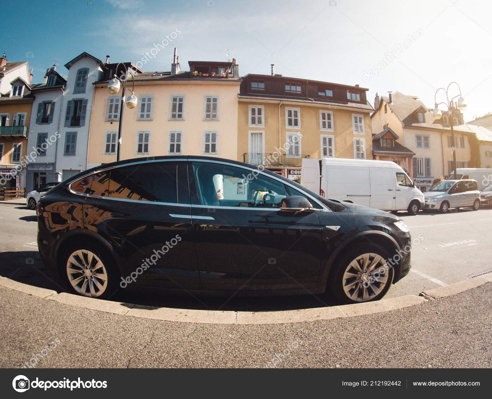 Tesla Model X SUV car parked street wide angel lens – Stock Editorial ...