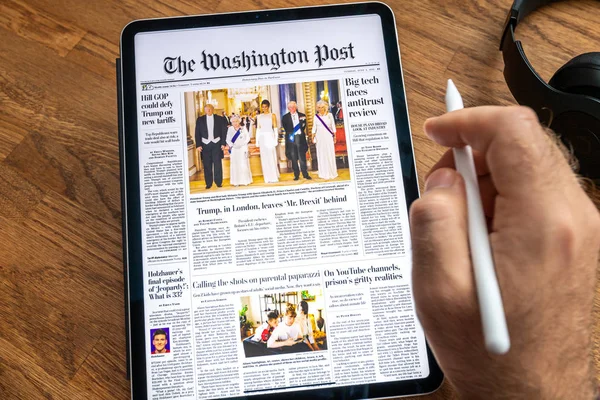 Donald Trump visit in UK on the Apple iPad News newspaper cover – Stock ...