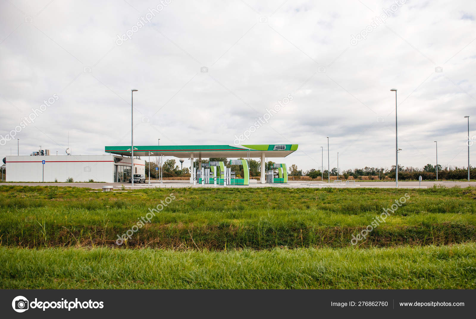 New modern empty gas station with closed pumps — Stock Editorial Photo ...