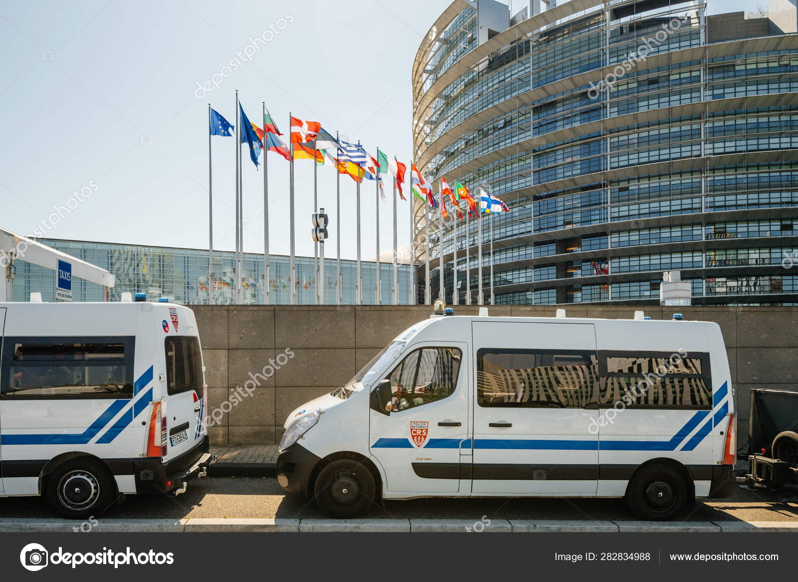 Police surveillance van in front of European Parliament – Stock ...