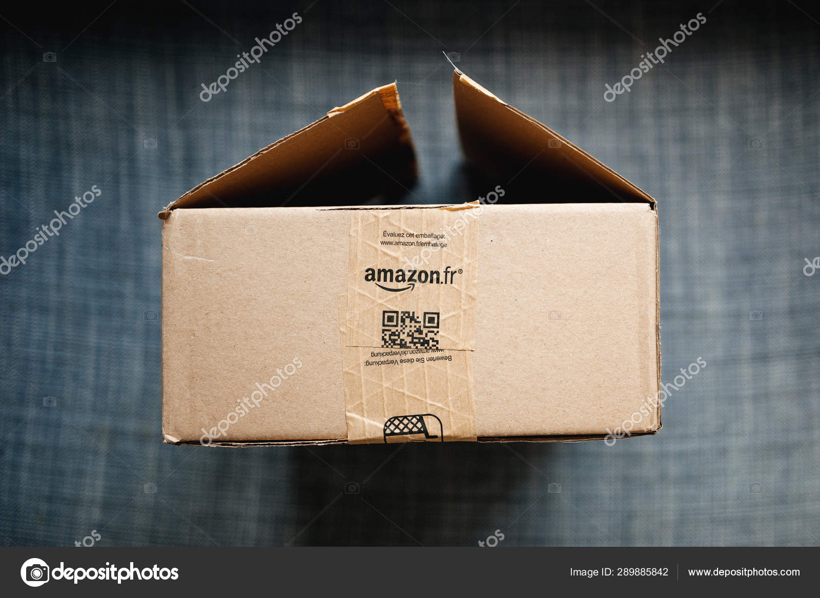 View from above at the open Amazon Prime cardboard box — Stock ...