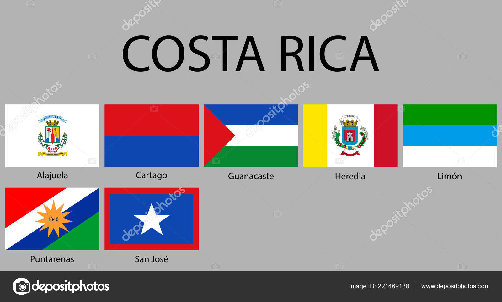 Todas Las Banderas Las Provincias Costa Rica Ilustración Vectorial ...