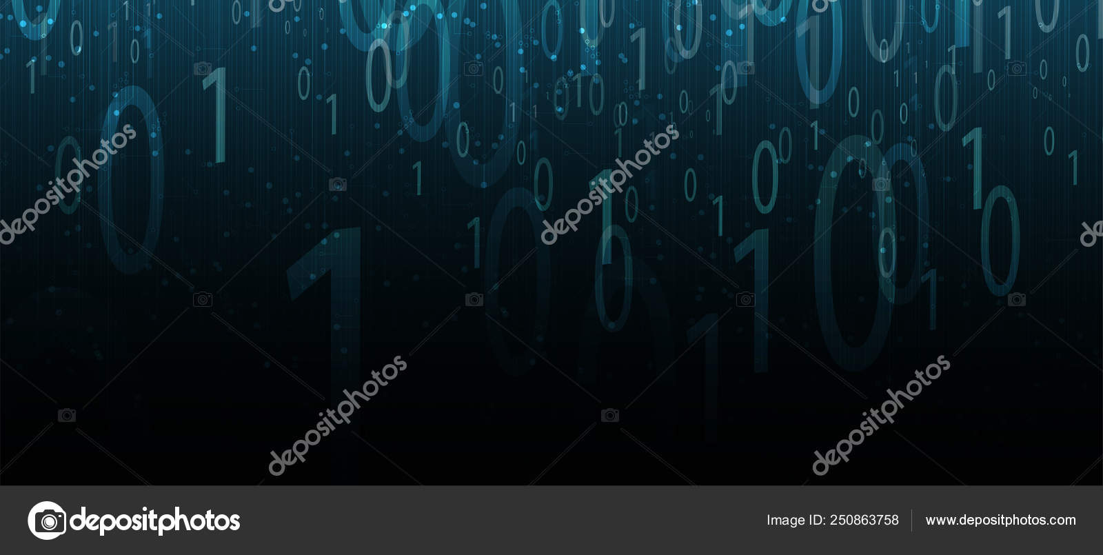 Bytes of binary code run through network. Abstract futuristic te Stock ...