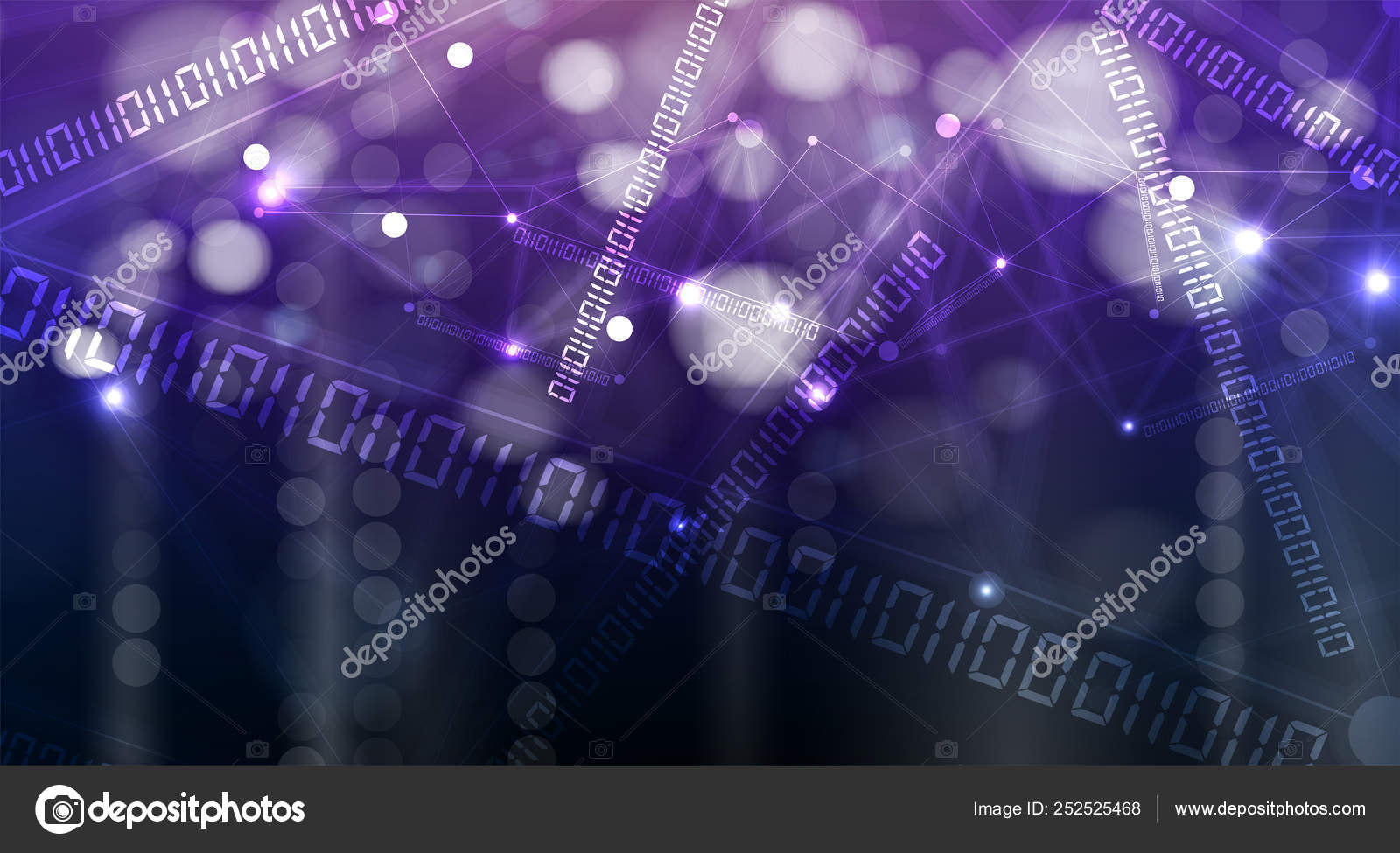 Bytes of binary code run through network. Abstract futuristic te Stock ...