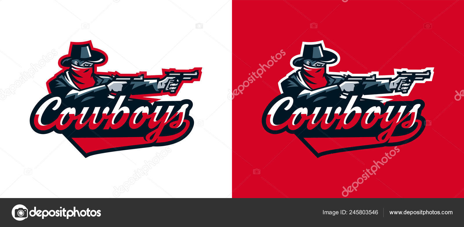 A set of logos of a cowboy shooting from a revolver. Wild west, bandits ...