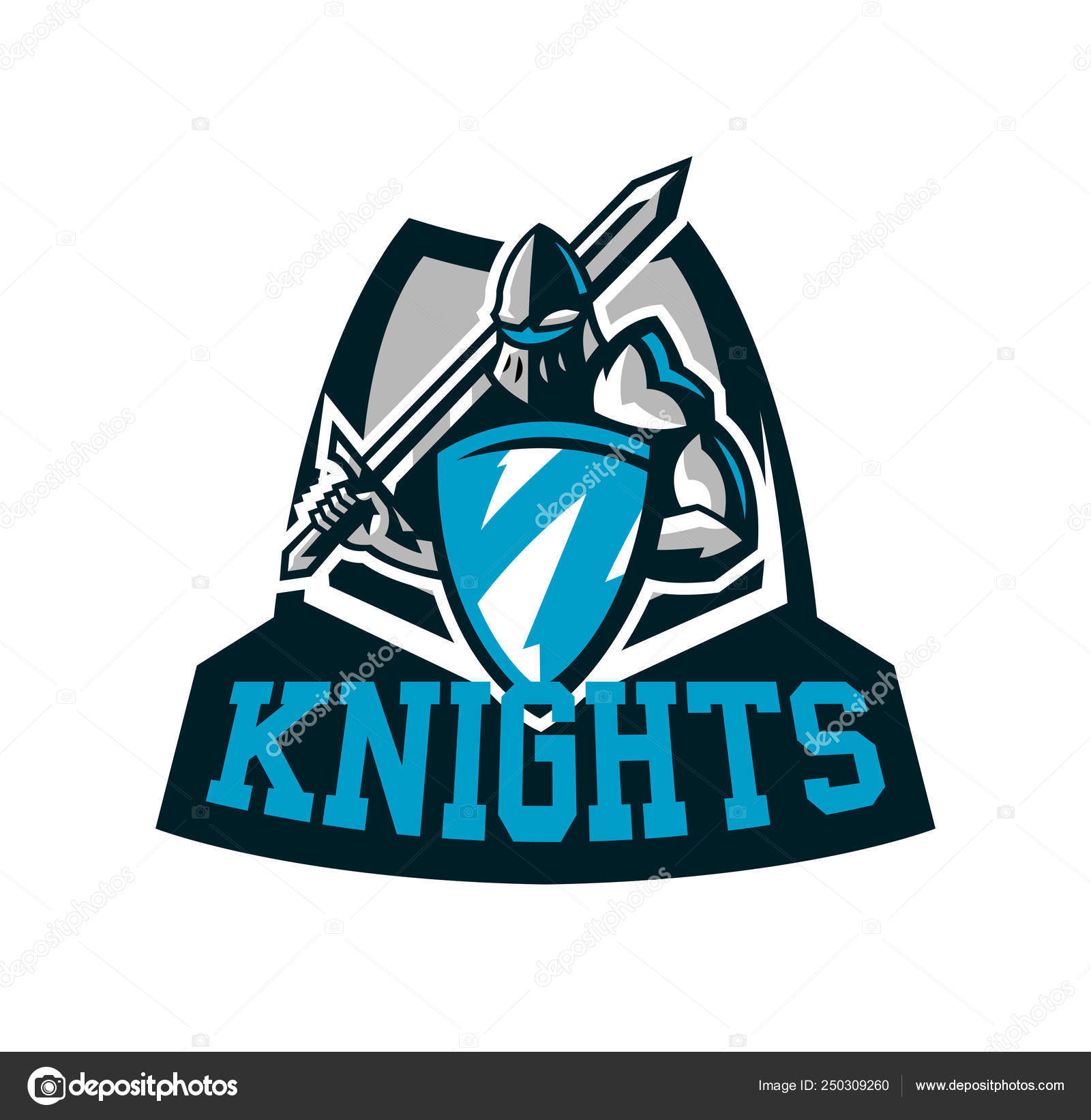 Colorful logo, knight s emblem in iron armor. A warrior of the Middle ...