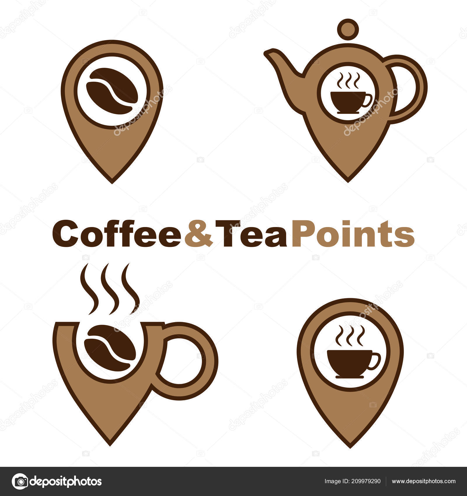 Coffee and tea point logos set isolated on white background. Vector ...