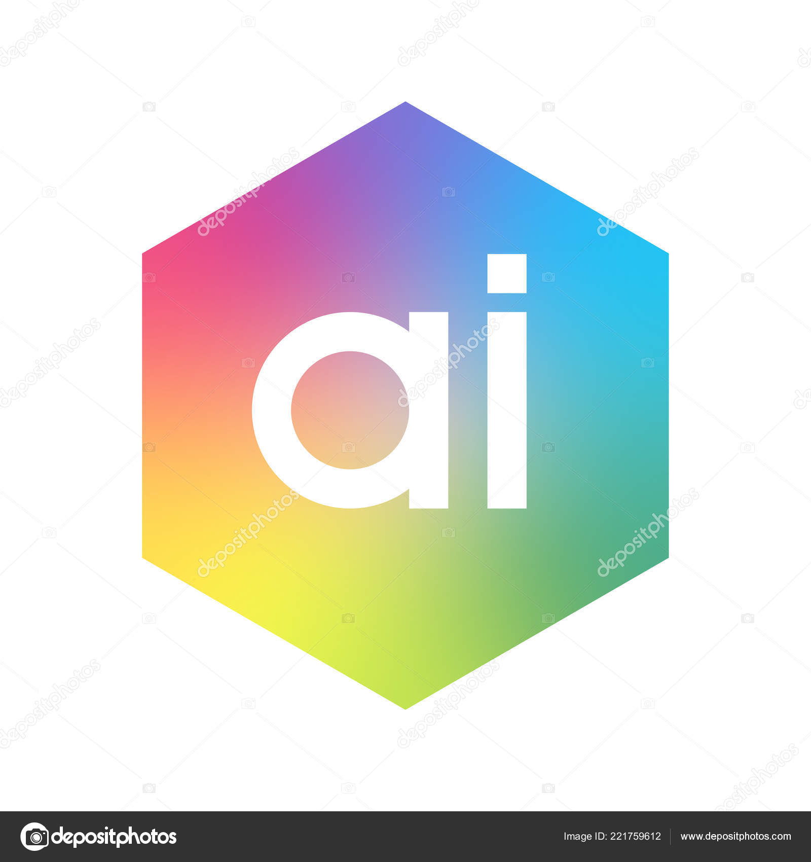 Letter AI logo in hexagon shape and colorful background, letter ...