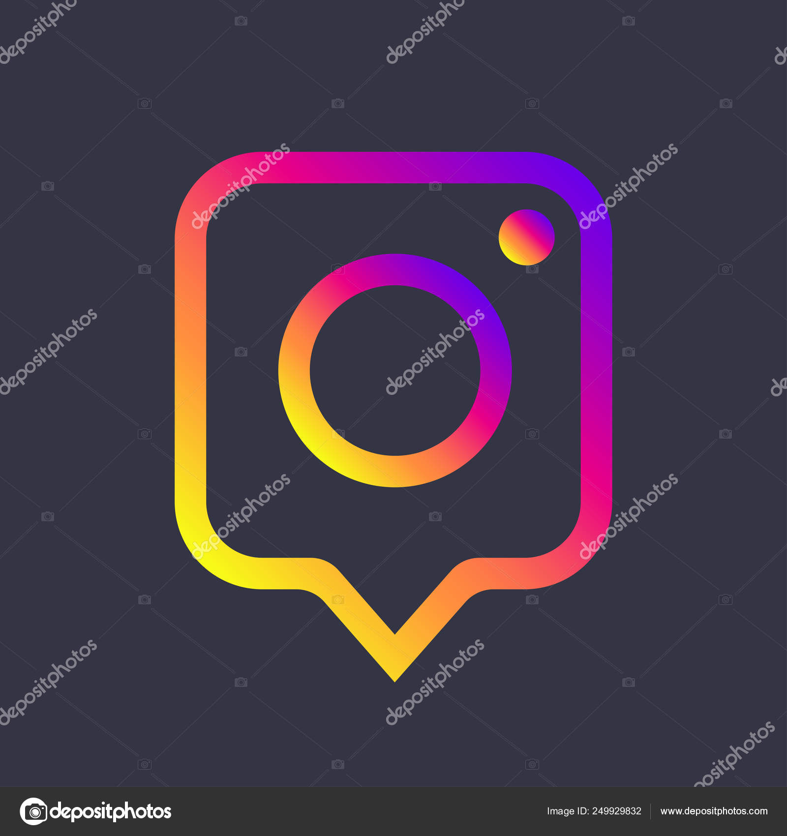 Photo camera icon as social media notification message window with ...