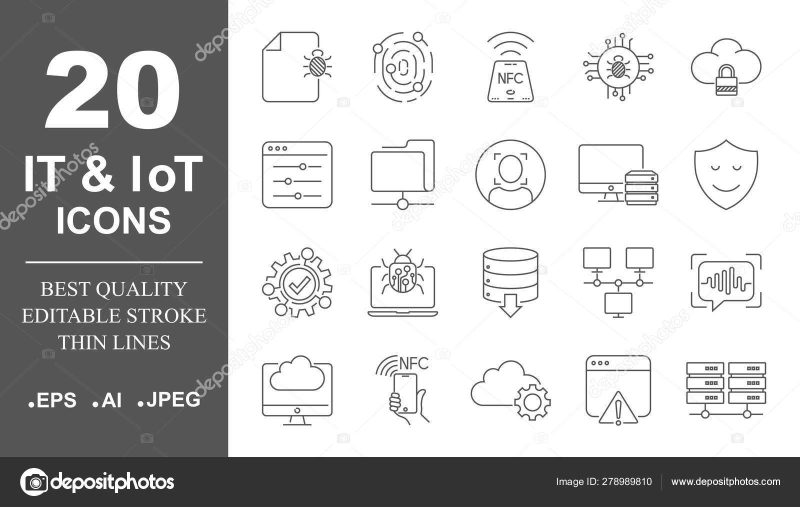Operating system vector icon set in thin line style. IT and IoT icons ...
