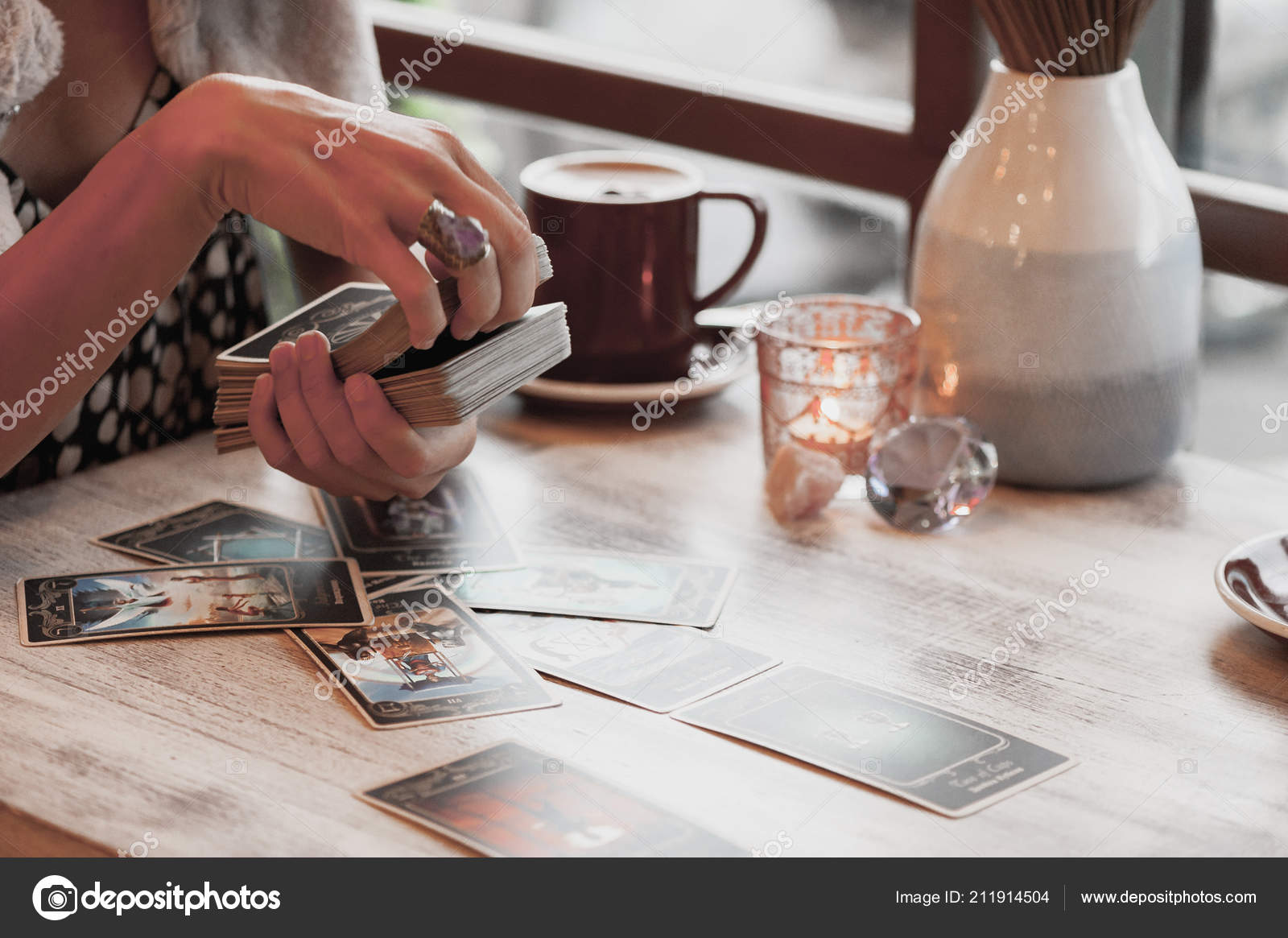 Woman Reading Tarot Cards Table Cafe Stock Photo by ©natalie_magic ...