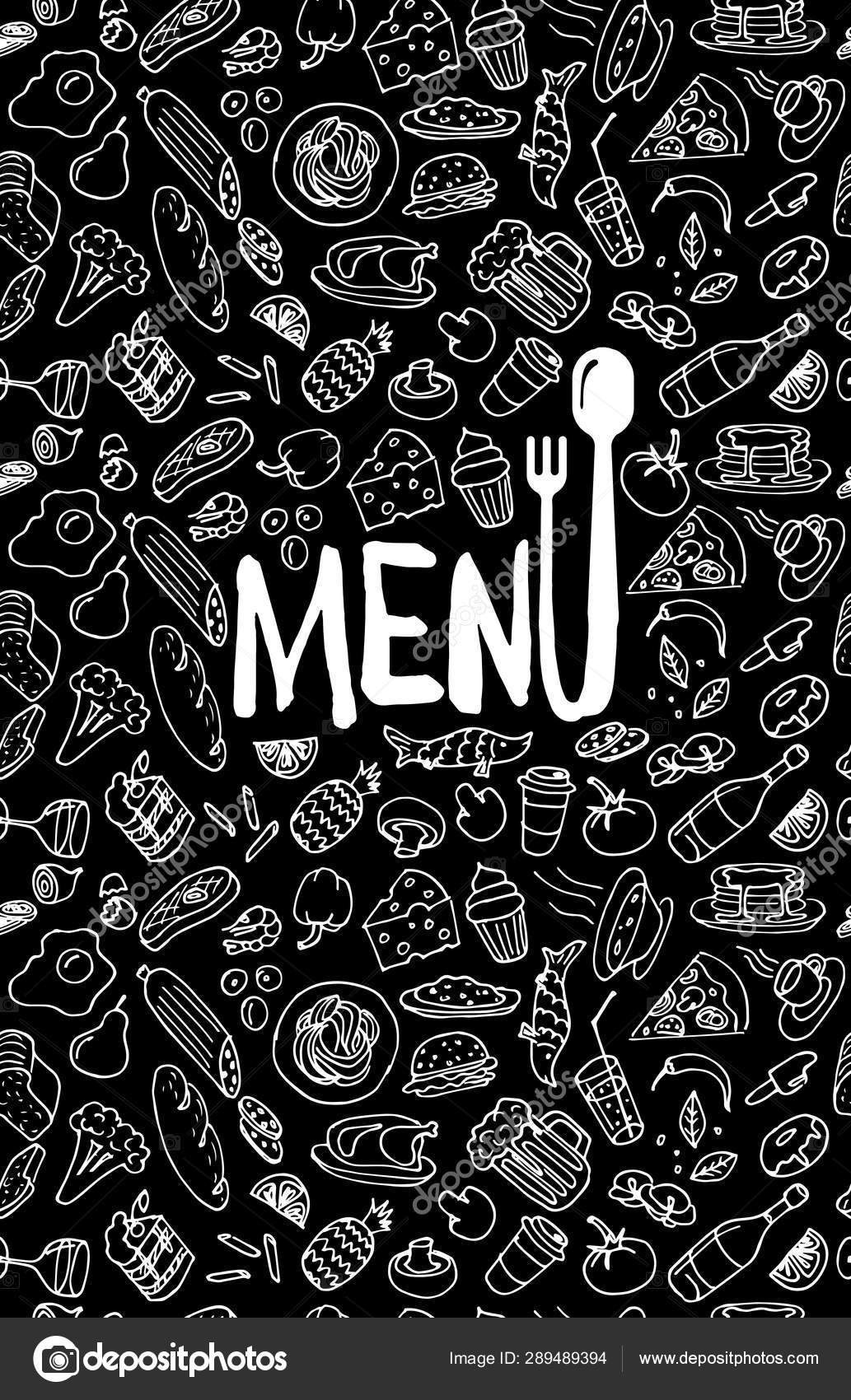 Cafe restaurant menu cover design template. Title page with hand drawn ...