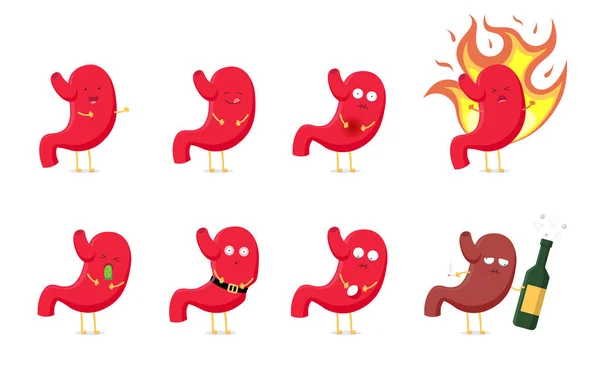 Cute cartoon stomach character emoji set in different positions and ...