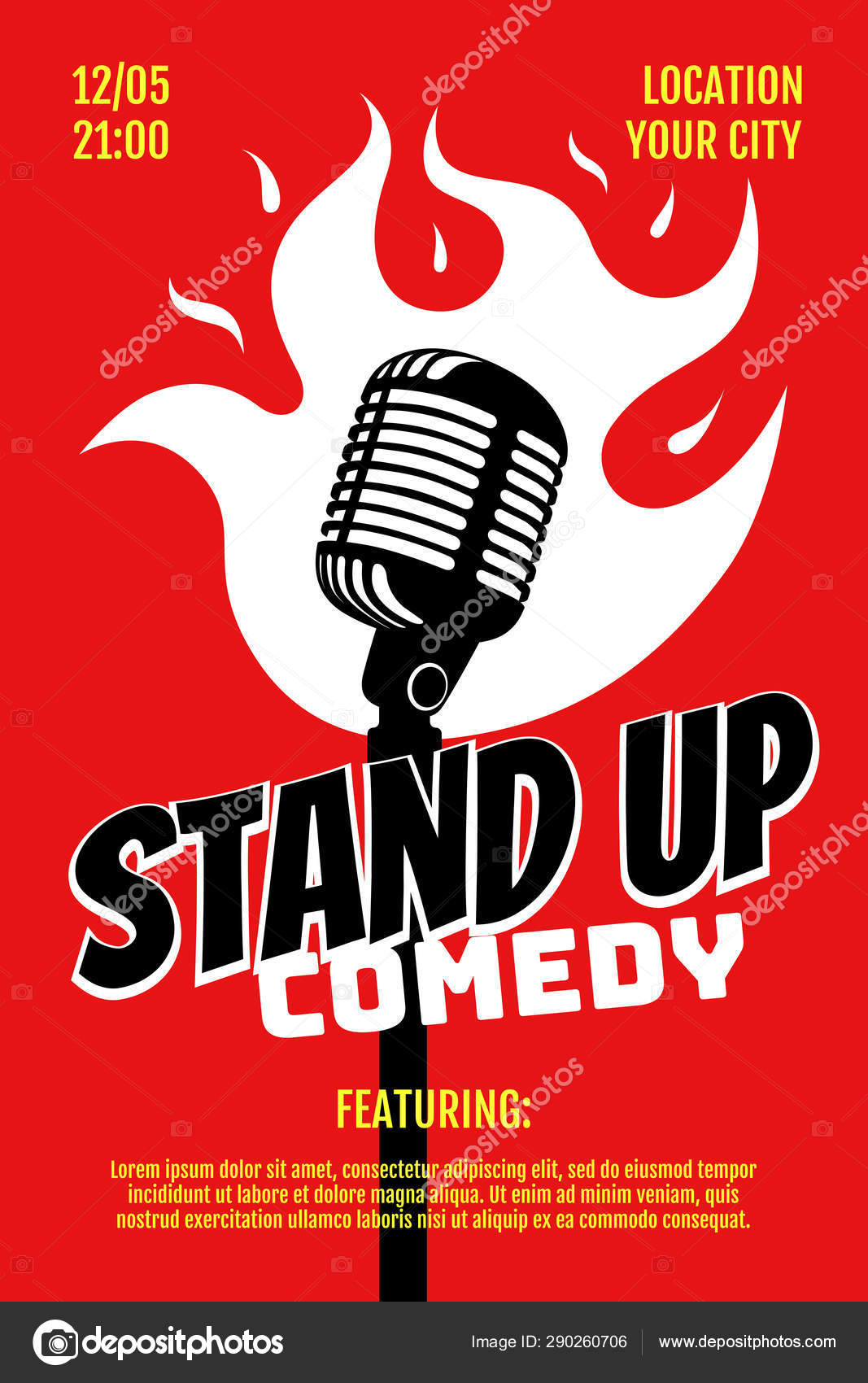 Stand up comedy night live show A3 A4 poster design template. Retro ...