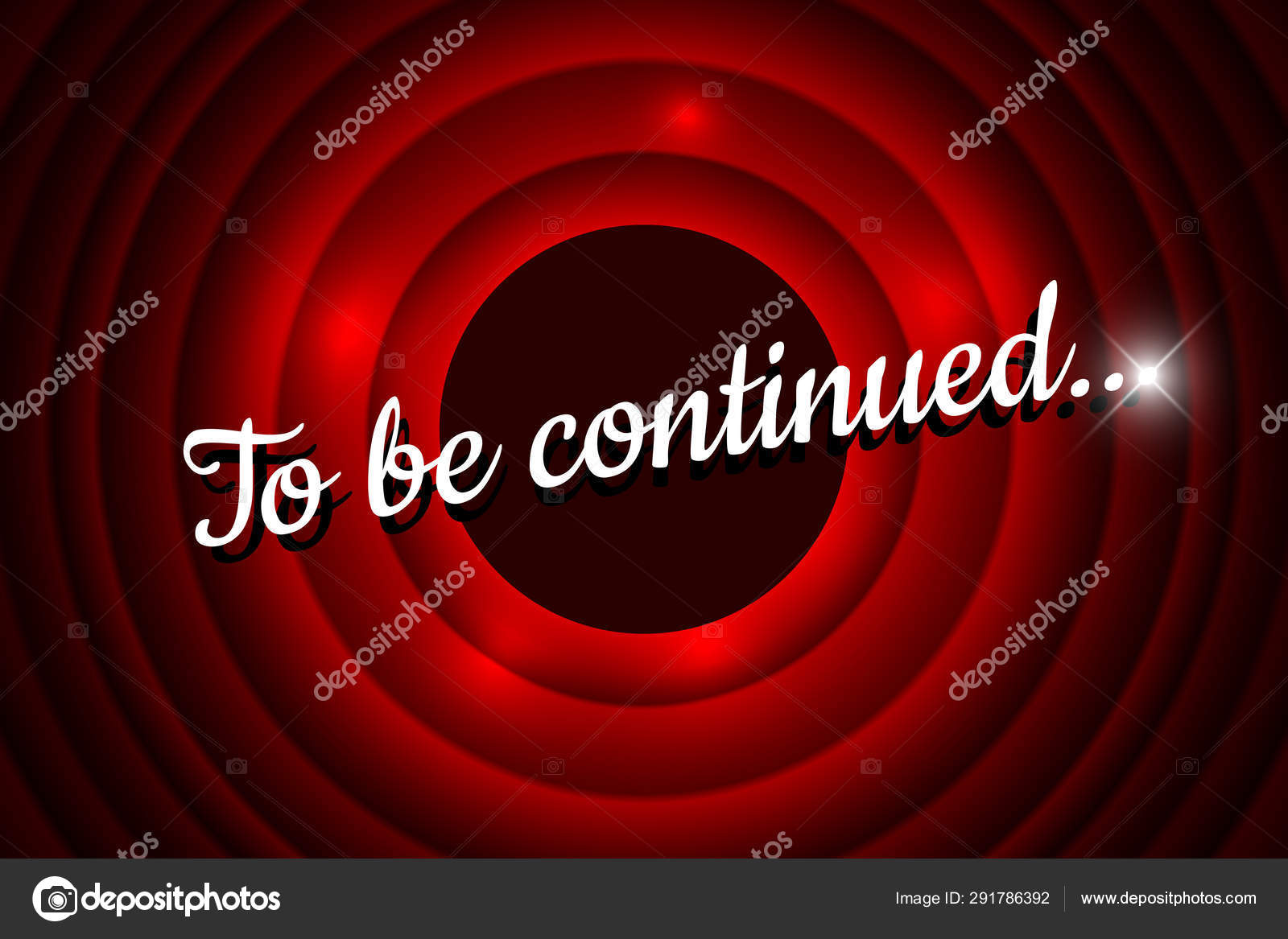 To be continued handwrite title on red round background. Old cinema ...