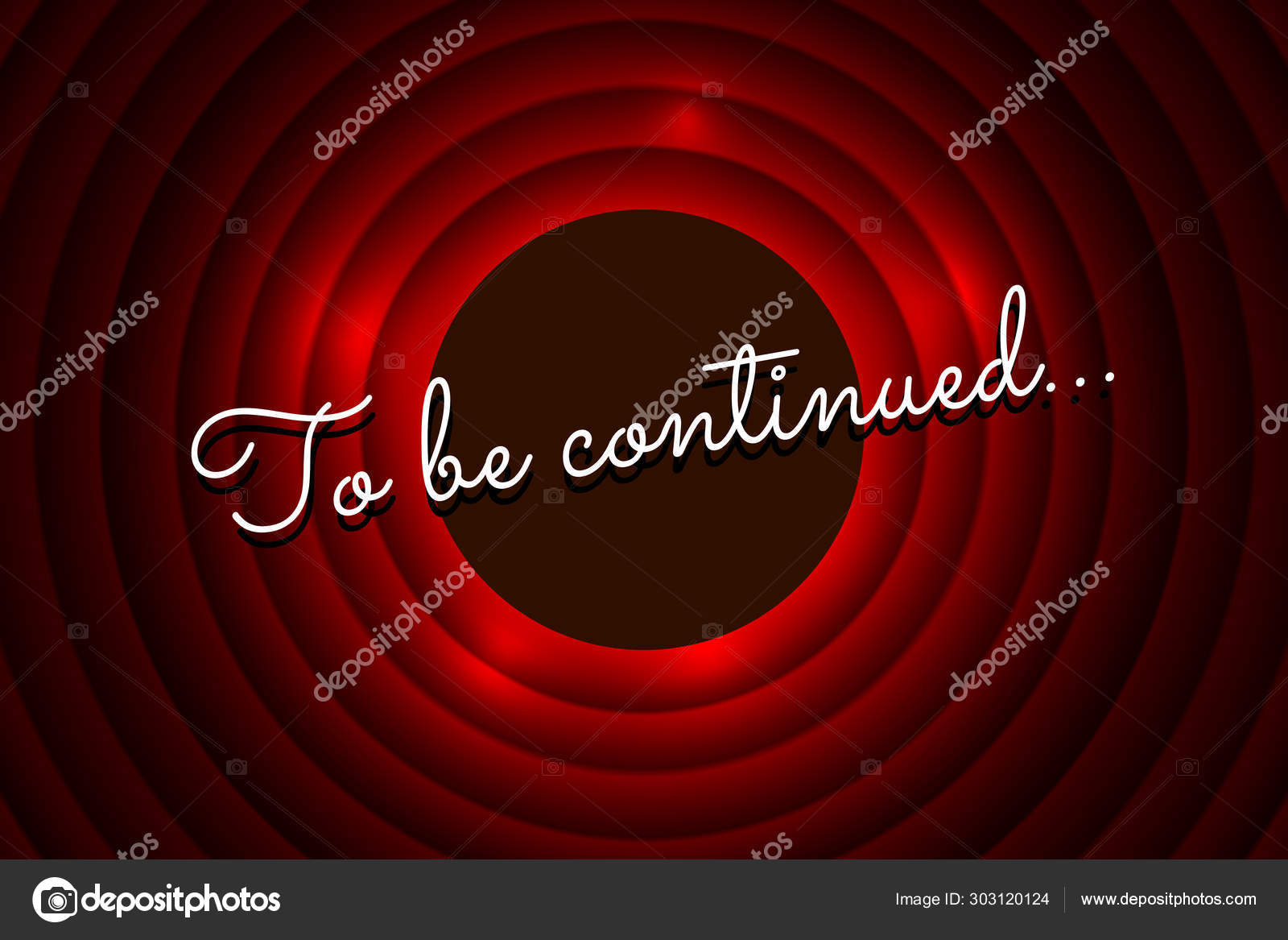 To be continued handwrite title on red round background. Old cinema ...