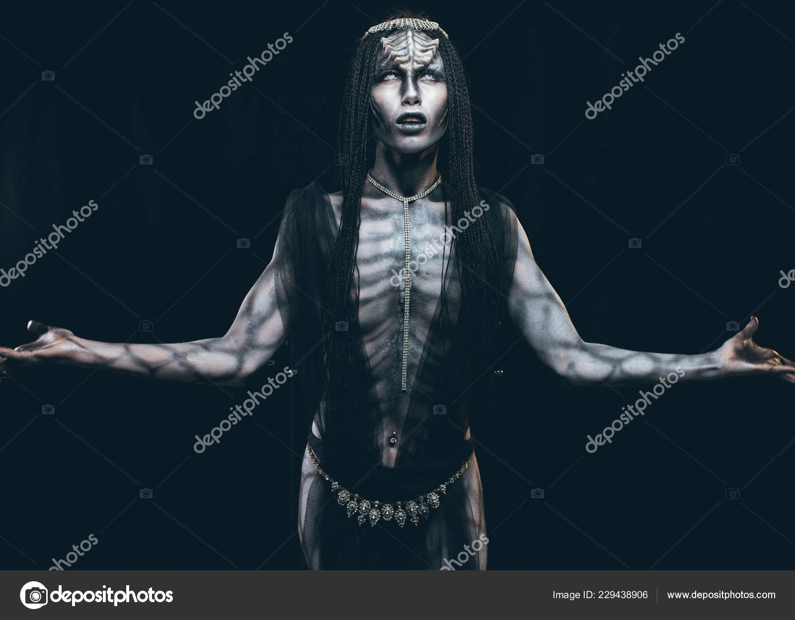 Young Woman Image Humanoid Extraterrestrial Alien Horns Her Head ...