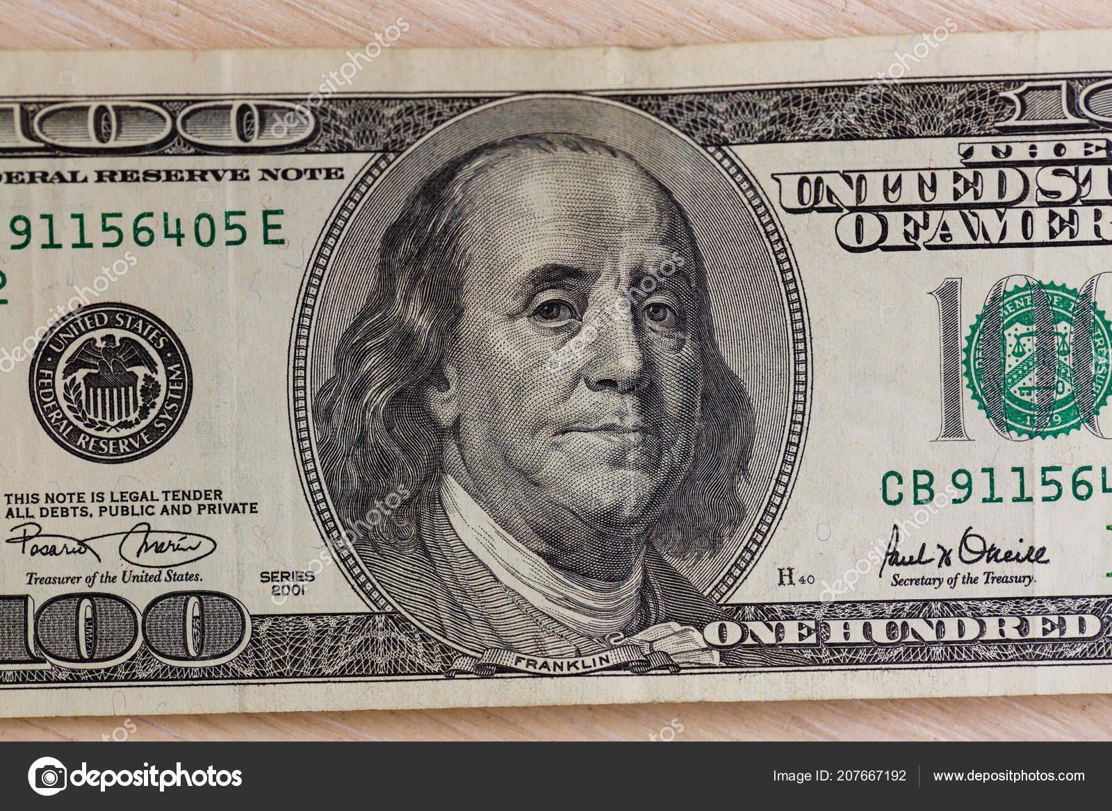 Portrait Benjamin Franklin Hundred Dollar Bill Closeup Stock Photo by ©sinenkiy 207667192