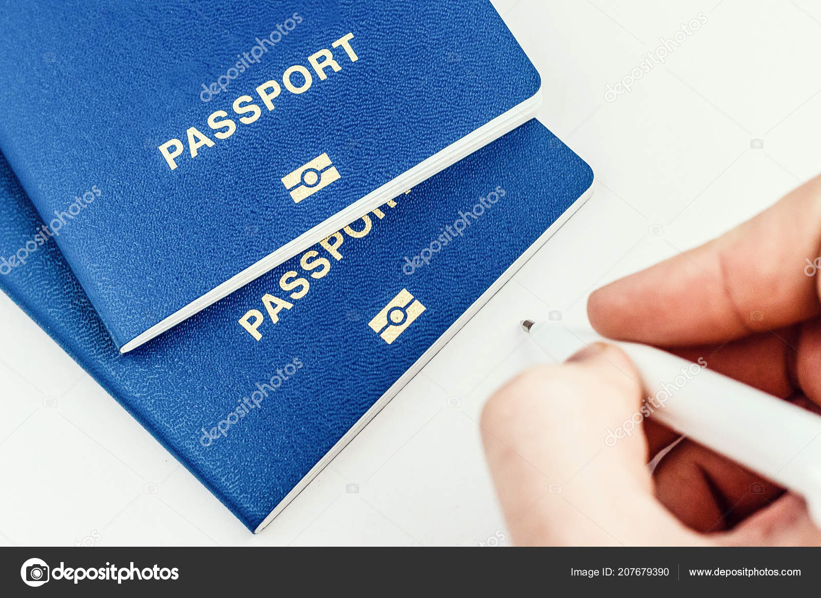 Passengers Filling Immigration Form Table Passport Pen Male Traveler ...
