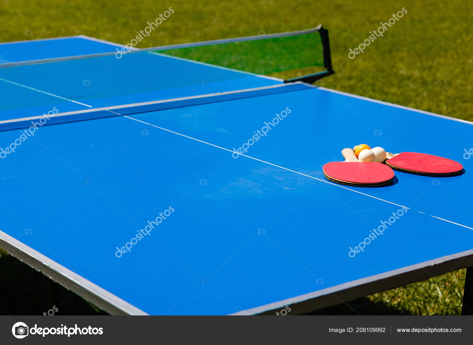 Rackets Table Tennis Red Color Ball Tennis Table View Stock Photo by ...