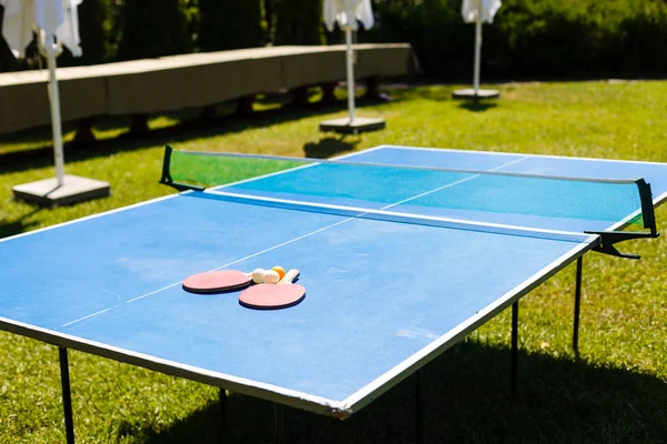 Rackets Table Tennis Red Color Ball Tennis Table View Stock Photo by ...