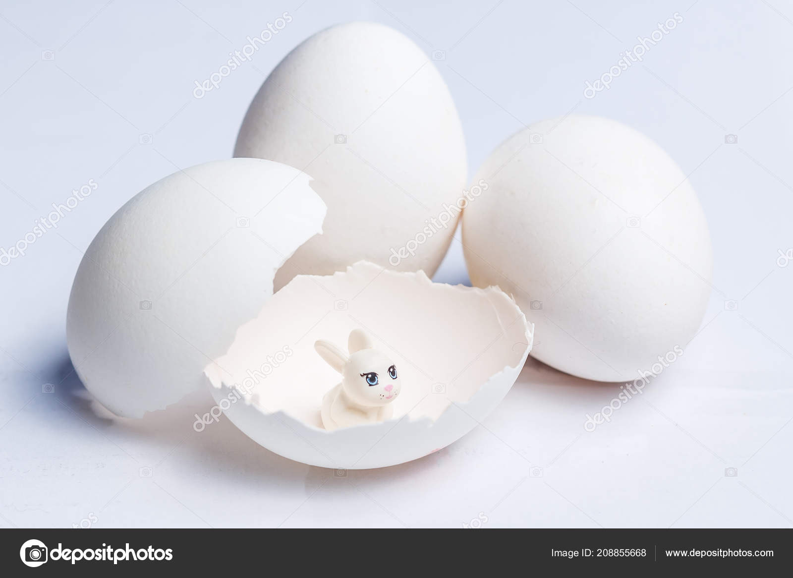 Little White Toy Rabbit Sitting Big White Egg — Stock Photo © sinenkiy ...