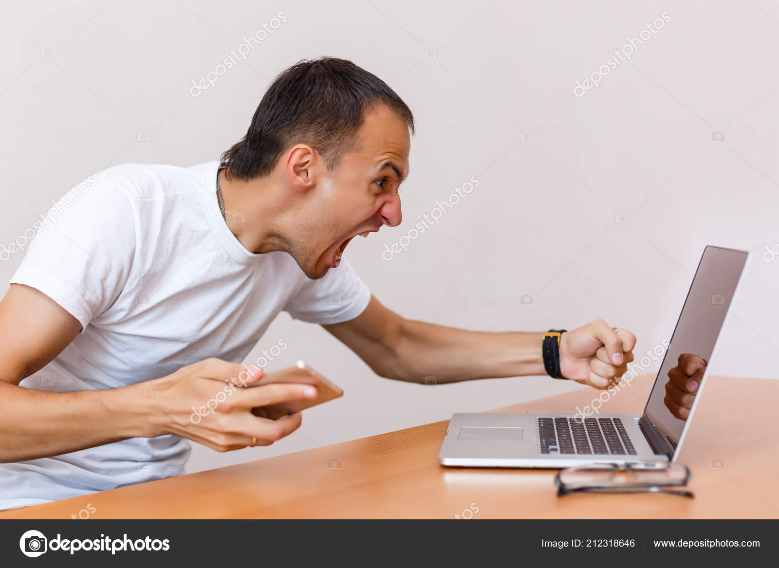 Frustrated Man At Computer