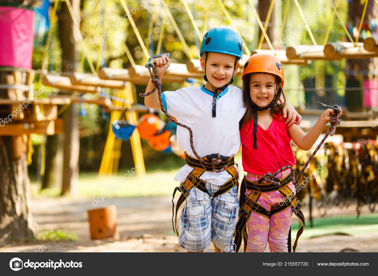 Smiling Boy Girl Having Fun Doing Activities Outdoors Happy Childhood ...