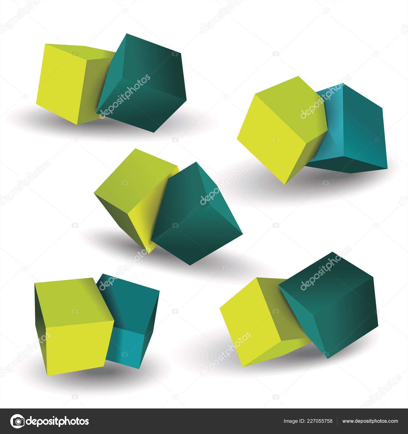 Vector Set Blue Green Cubes Structure White Background Stock Vector ...