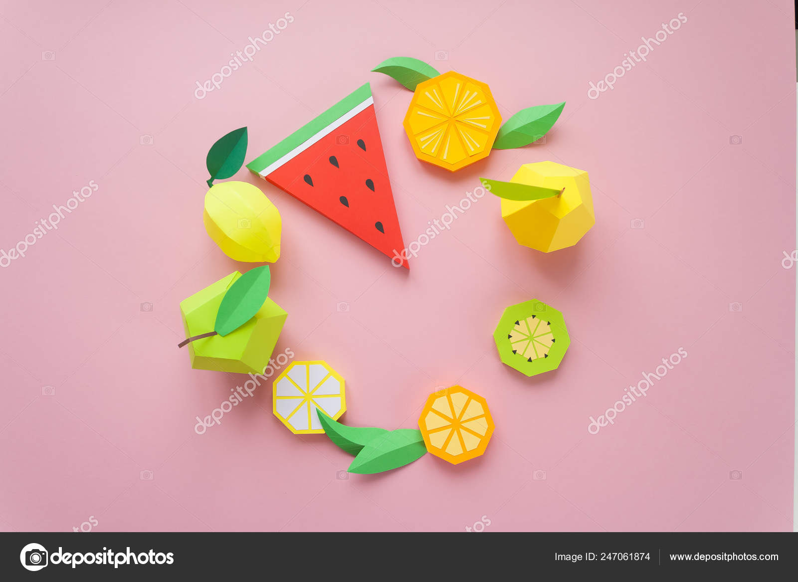 Frame Exotic Fruits Made Paper Pink Background Stock Photo by ...