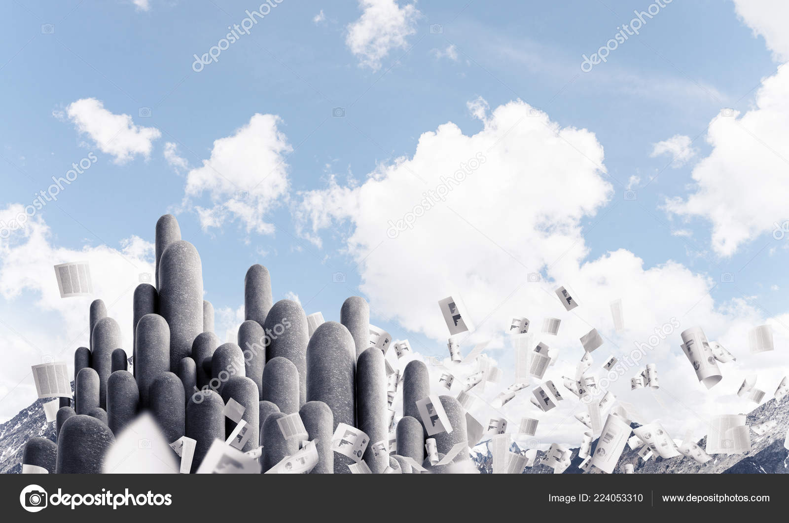 Image High Huge Stone Columns Located Outdoors Flying Papers Beautiful ...