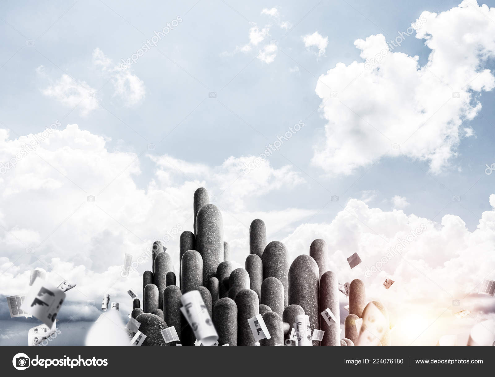 Image High Huge Stone Columns Located Outdoors Flying Papers Beautiful ...