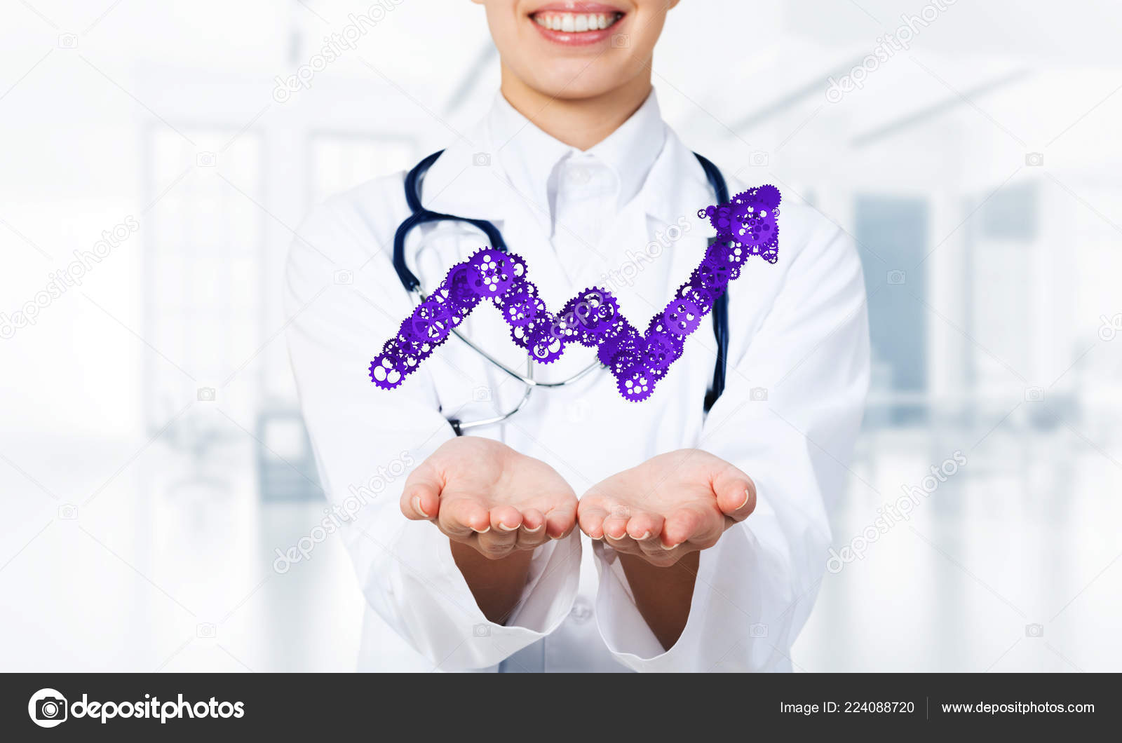Close Doctor Hands Holding Palms Growing Graph Made Gears — Stock Photo ...