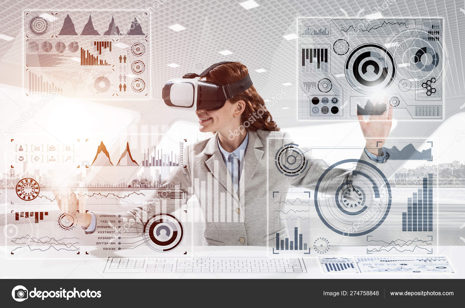 Beautiful Young Business Woman Suit Using Virtual Reality Headset ...