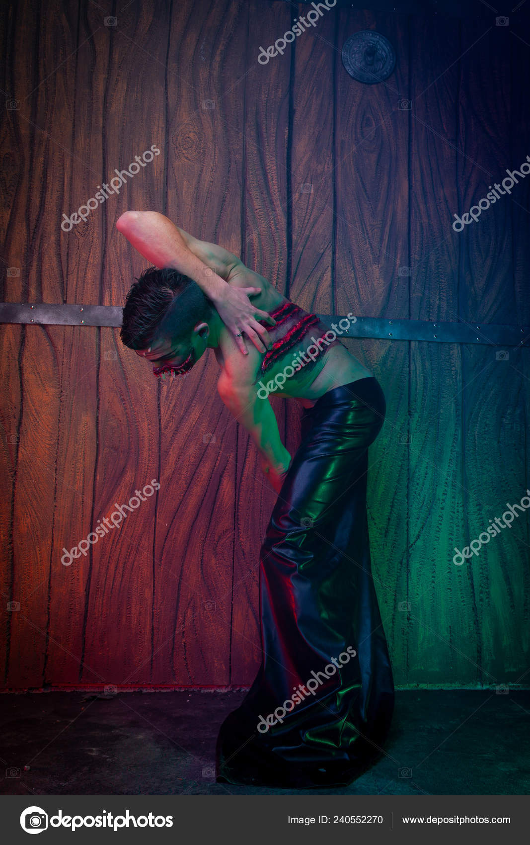 Scary Vampire Male Huge Teeth Bloody Body Halloween Body Art — Stock ...