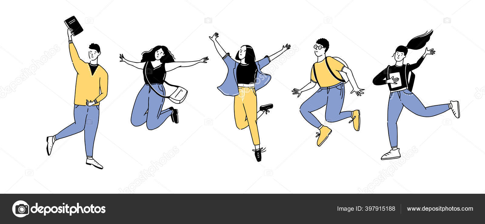 Teens Jumping White Background Vector Illustration Stock Vector Image ...