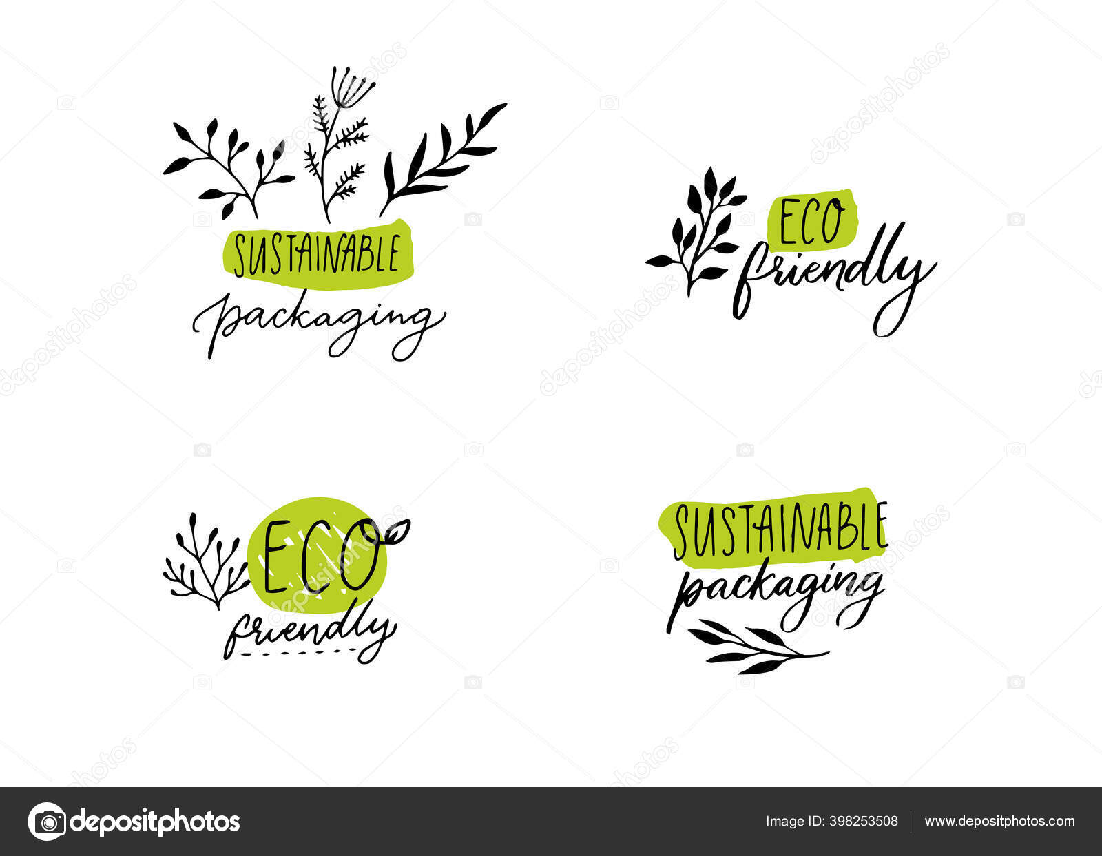 Sustainable Packaging Labels Eco Friendly Products Hand Drawing Signs ...