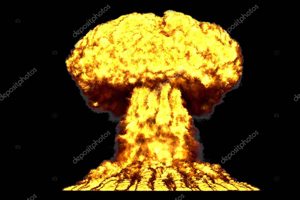 gran explosión de nube de hongos altamente detallada con humo y fuego ...
